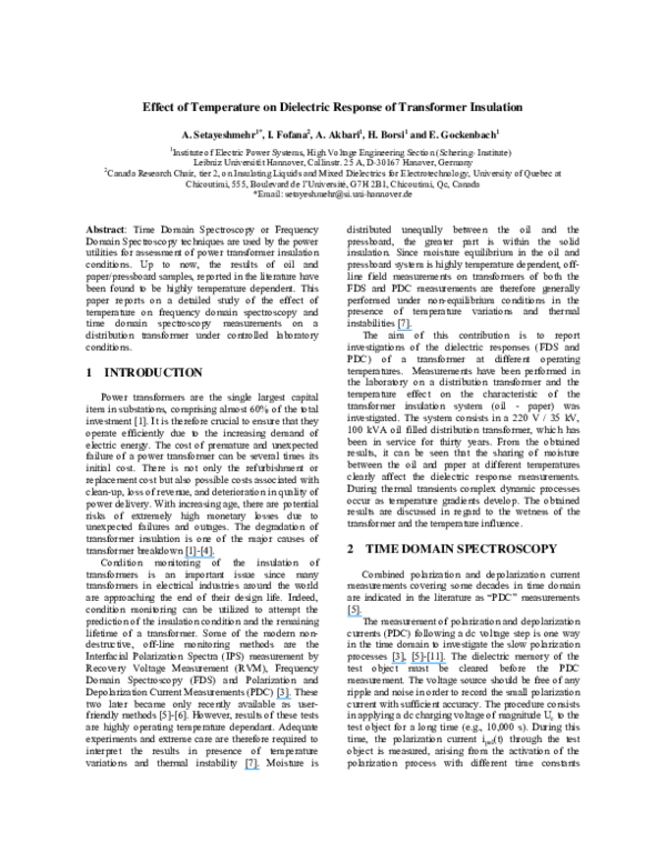 (PDF) Effects on temperature on the dielectric response of transformer