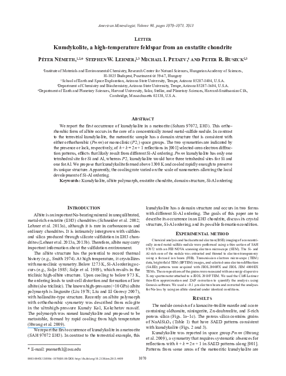 (PDF) Kumdykolite, a high-temperature feldspar from an enstatite ...
