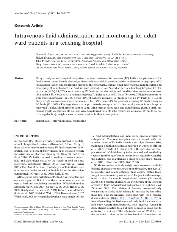 (PDF) Intravenous fluid administration and monitoring for adult ward ...