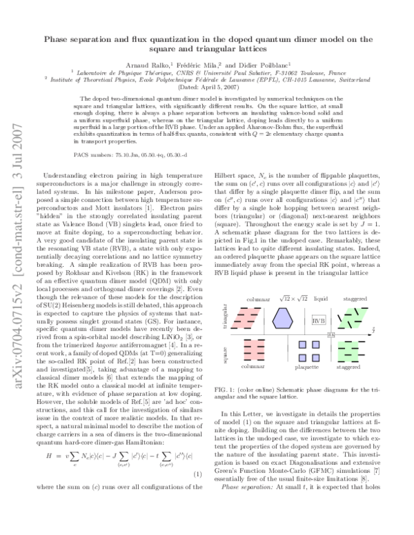 (PDF) Phase Separation and Flux Quantization in the Doped Quantum Dimer Model on Square and ...