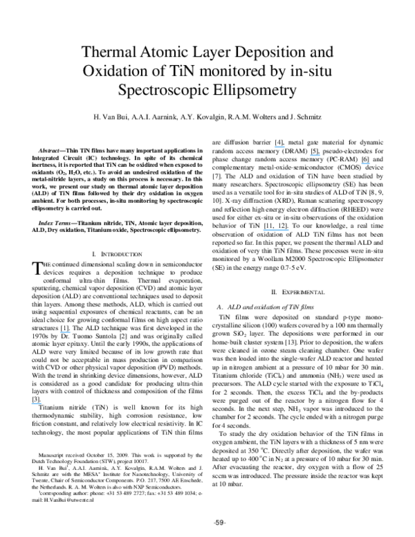 (PDF) Thermal atomic layer deposition and oxidation of TiN monitored by ...