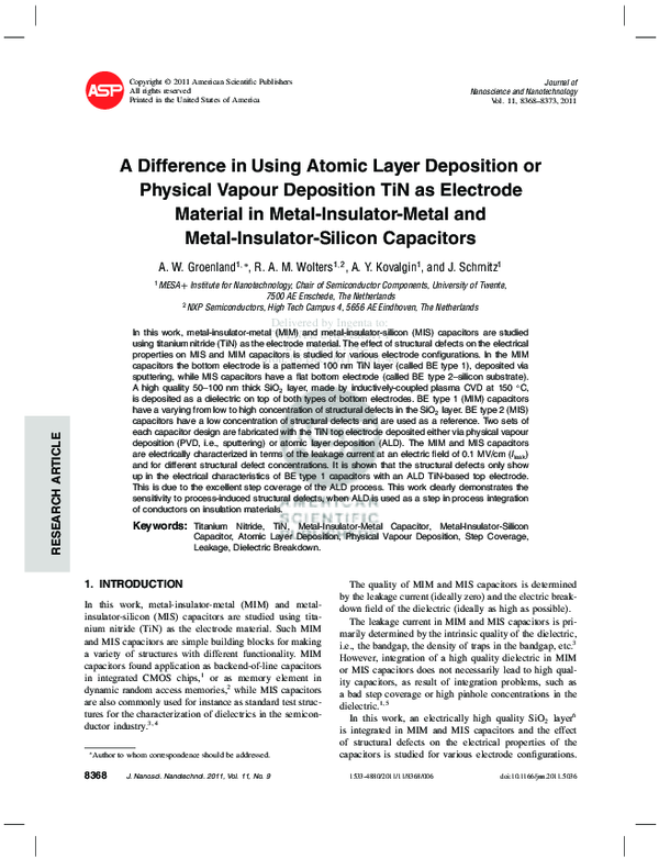 (PDF) A Difference in Using Atomic Layer Deposition or Physical Vapour ...