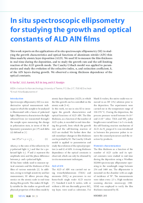 (PDF) In situ spectroscopic ellipsometry for studying the growth and ...