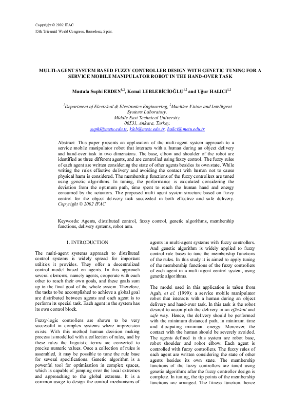 (PDF) Multi-Agent System-Based Fuzzy Controller Design with Genetic Tuning for a Mobile ...