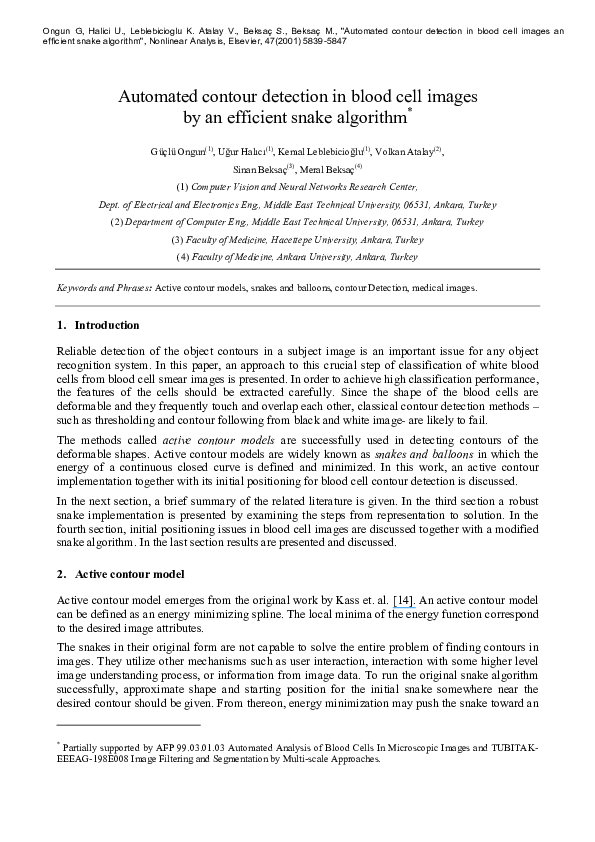 (PDF) Automated contour detection in blood cell images by an efficient snake algorithm
