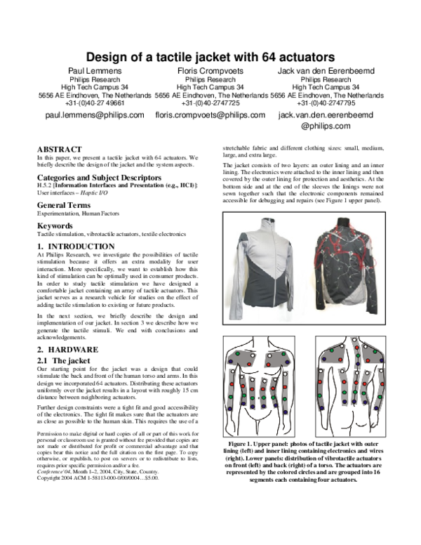 (PDF) Design of a tactile jacket with 64 actuators | Jack Van Den ...