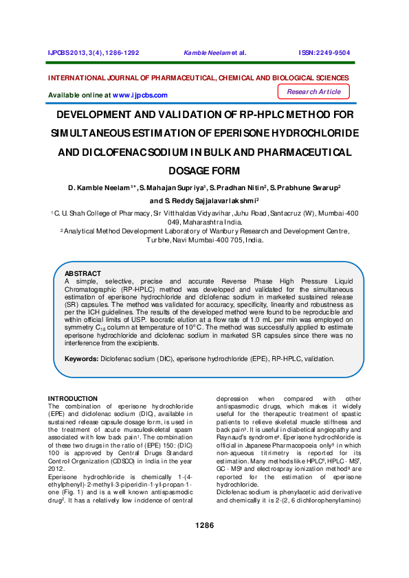 Pdf Hplc Method Development And Validation For Estimation Of Eperisone Hydrochloride From Bulk