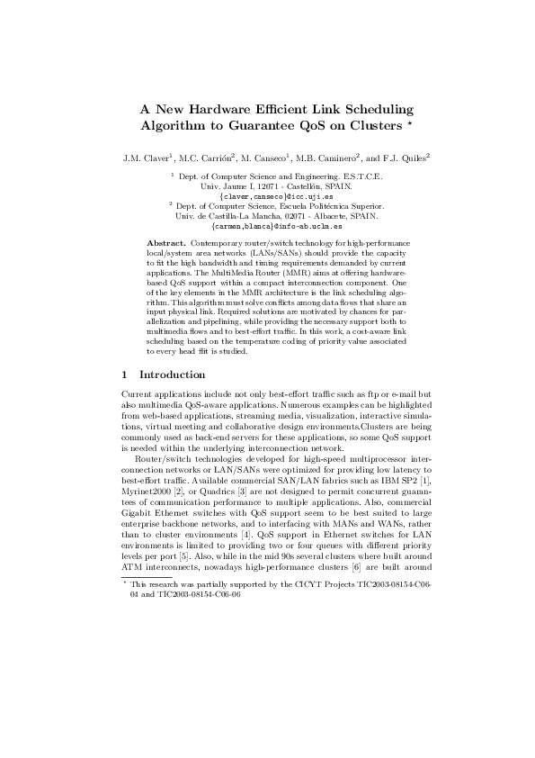 (PDF) A New Hardware Efficient Link Scheduling Algorithm to Guarantee QoS on Clusters