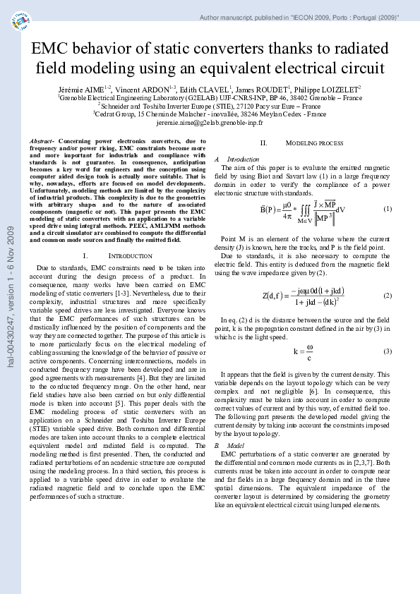 (PDF) EMC behavior of static converters thanks to radiated field ...