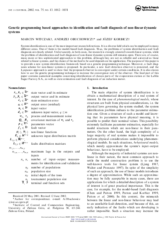(PDF) Genetic programming based approaches to identification and fault diagnosis of non-linear ...