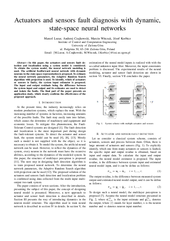 (PDF) Actuators and sensors fault diagnosis with dynamic, state-space neural networks