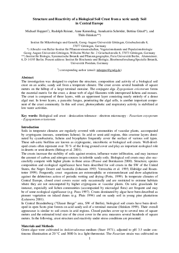 (PDF) Structure and Reactivity of a Biological Soil Crust from a Xeric ...