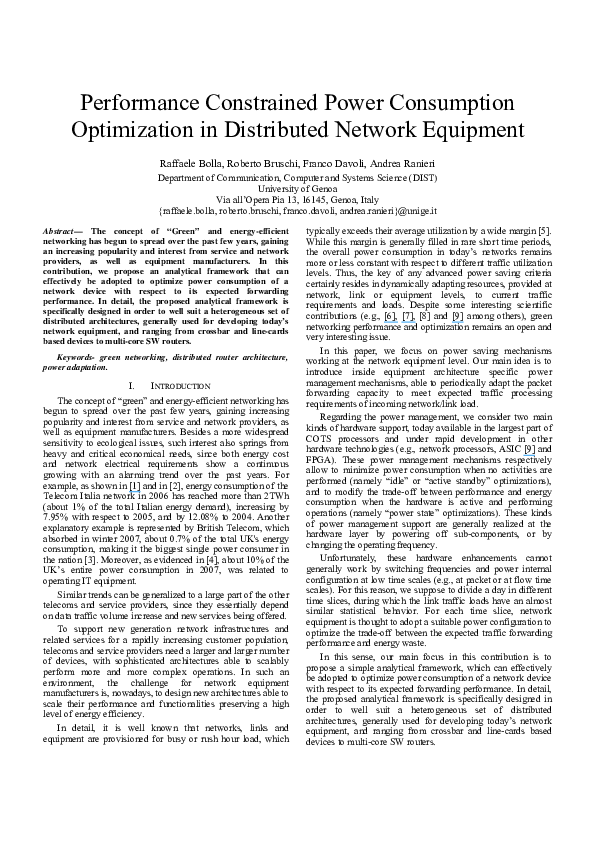Pdf Performance Constrained Power Consumption Optimization In Distributed Network Equipment