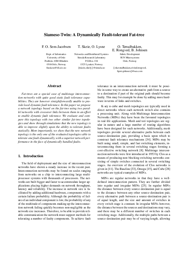 Pdf Siamese Twin A Dynamically Fault Tolerant Fat Tree