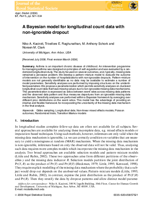 Pdf A Bayesian Model For Longitudinal Count Data With Non Ignorable