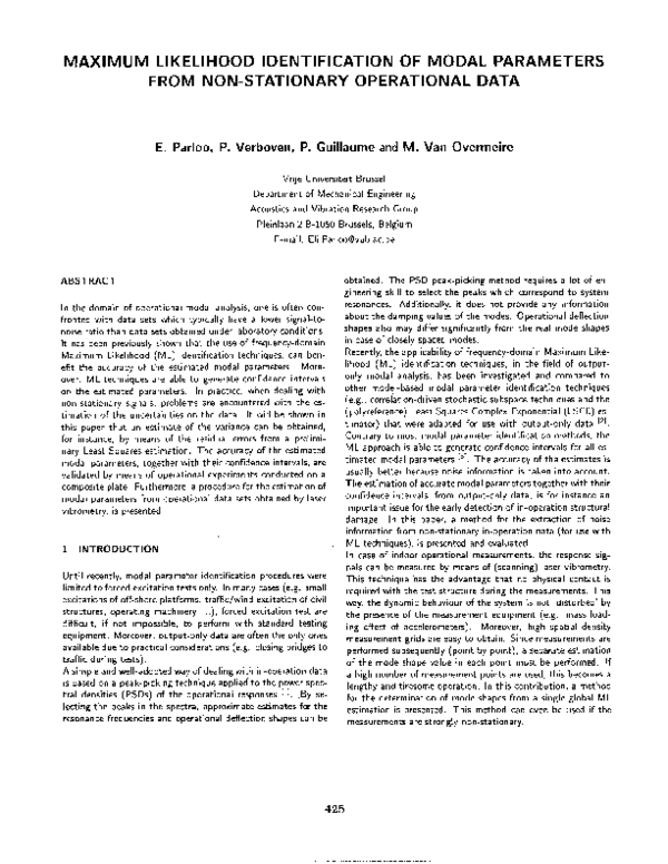 (PDF) Maximum likelihood identification of modal parameters from operational data