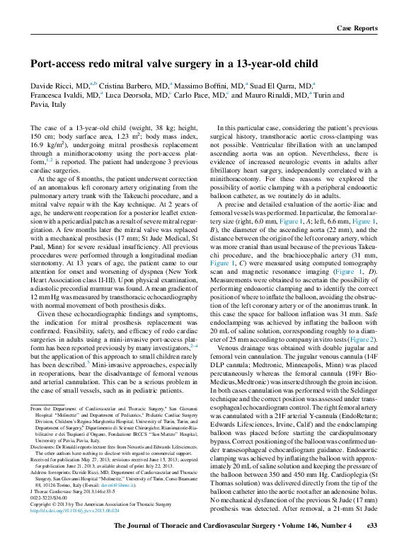 (PDF) Port-access redo mitral valve surgery in a 13-year-old child
