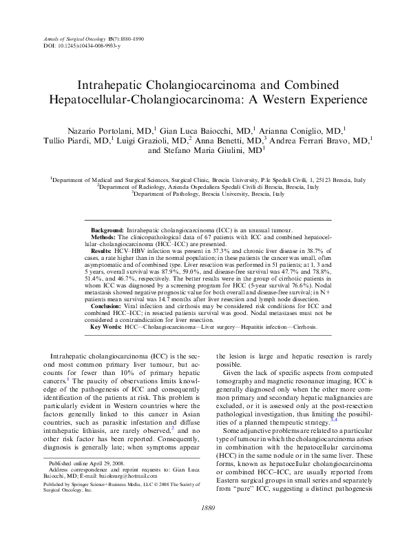 (PDF) Intrahepatic Cholangiocarcinoma and Combined Hepatocellular-Cholangiocarcinoma: A Western ...
