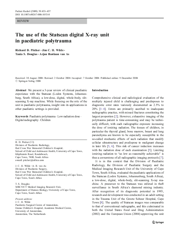 (PDF) The use of the Statscan digital X-ray unit in paediatric polytrauma
