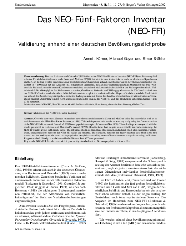 (PDF) Das NEO-Fünf-Faktoren Inventar (NEO-FFI)