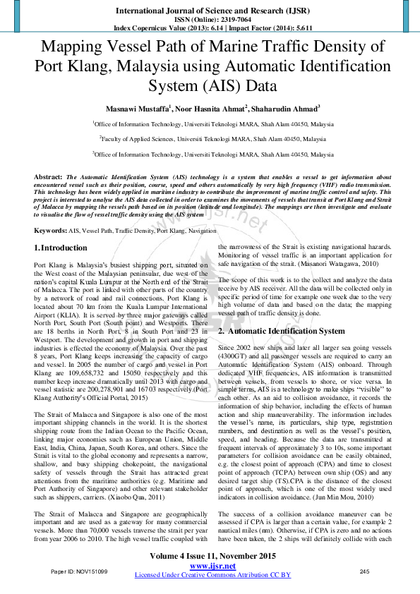 Pdf Mapping Vessel Path Of Marine Traffic Density Of Port Klang