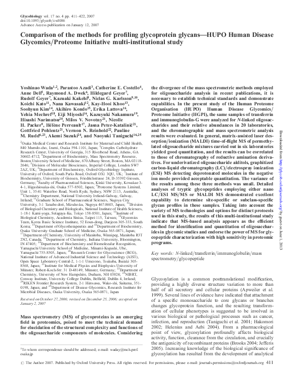 (PDF) Comparison of the methods for profiling glycoprotein glycans ...