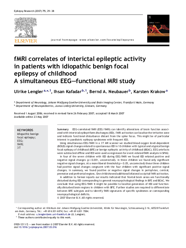 (PDF) FMRI correlates of interictal epileptic activity in patients with ...
