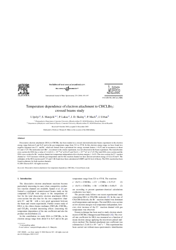 (PDF) Temperature dependence of electron attachment to CHCLBr2: crossed ...