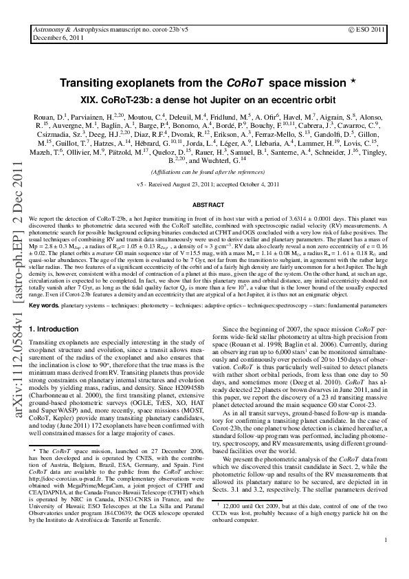 (PDF) Transiting exoplanets from the CoRoT space mission | M. Endl, S ...