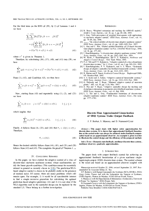 Pdf Discrete Time Approximated Linearization Of Siso Systems Under
