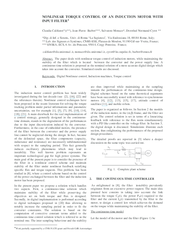 Pdf Nonlinear Torque Control Of An Induction Motor With Input Filter