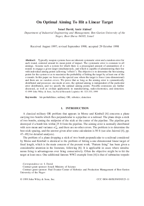 (PDF) On optimal aiming to hit a linear target