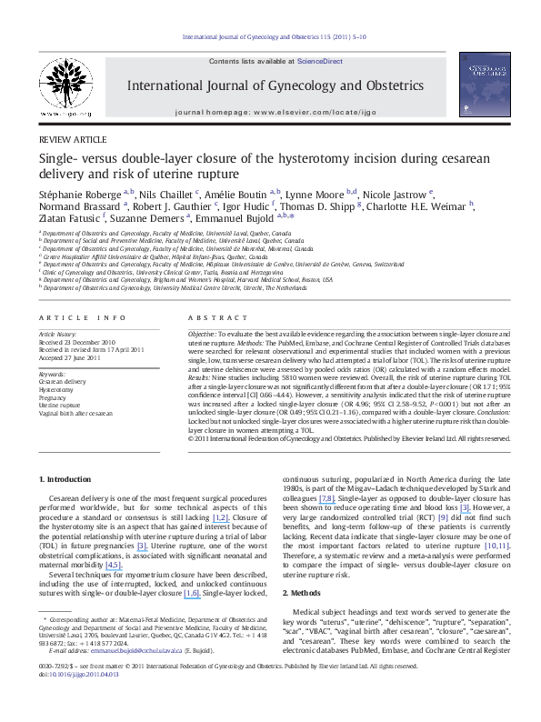 (PDF) Single- versus double-layer closure of the hysterotomy incision ...