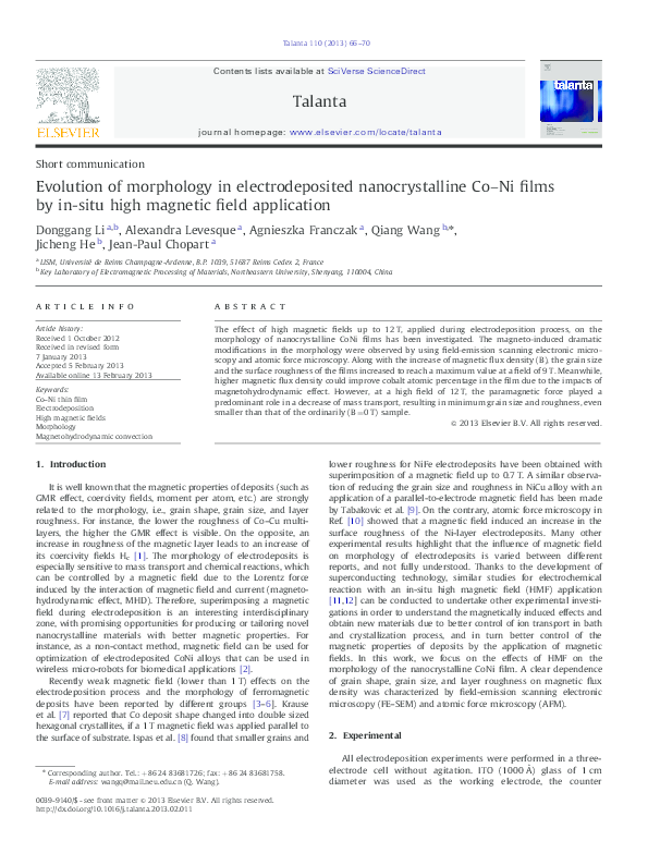 (PDF) Evolution of morphology in electrodeposited nanocrystalline Co–Ni films by in-situ high ...