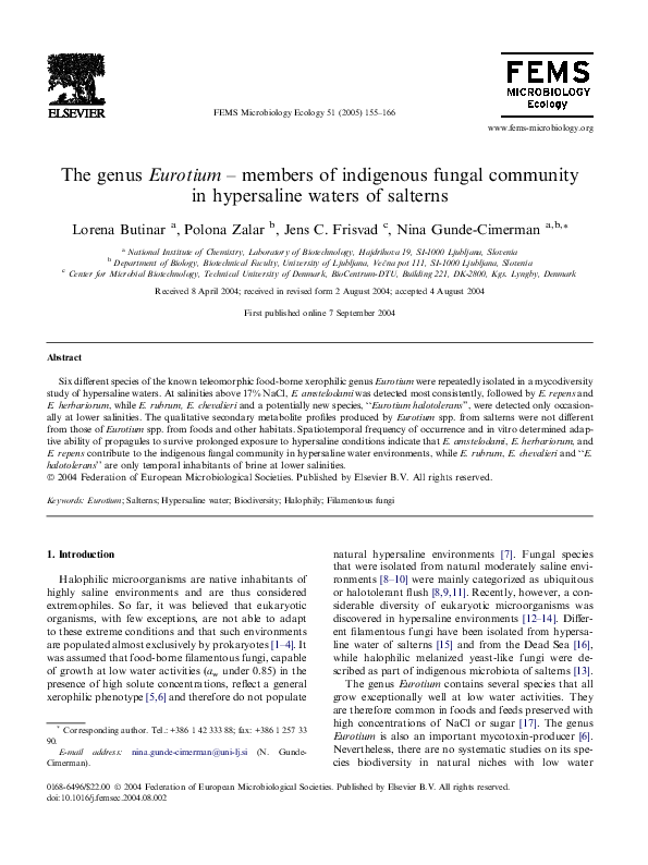 (PDF) The genus Eurotiumâ members of indigenous fungal community in ...