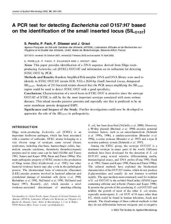 (PDF) A PCR test for detecting Escherichia coli O157:H7 based on the ...