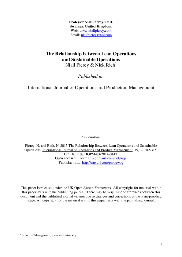 (PDF) The Relationship between Lean Operations and Sustainable Operations, International Journal ...