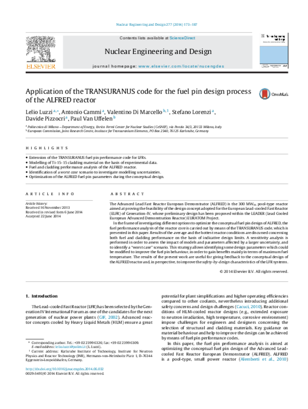 (PDF) Application of the TRANSURANUS code for the fuel pin design ...