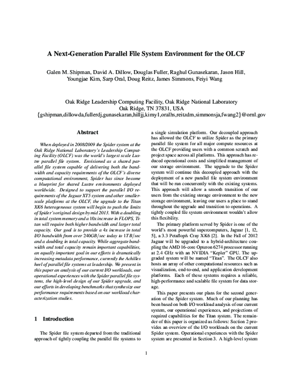 (PDF) A Next-Generation Parallel File System Environment for the OLCF
