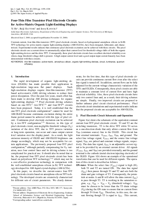 (PDF) Four-Thin Film Transistor Pixel Electrode Circuits for Active-Matrix Organic Light ...