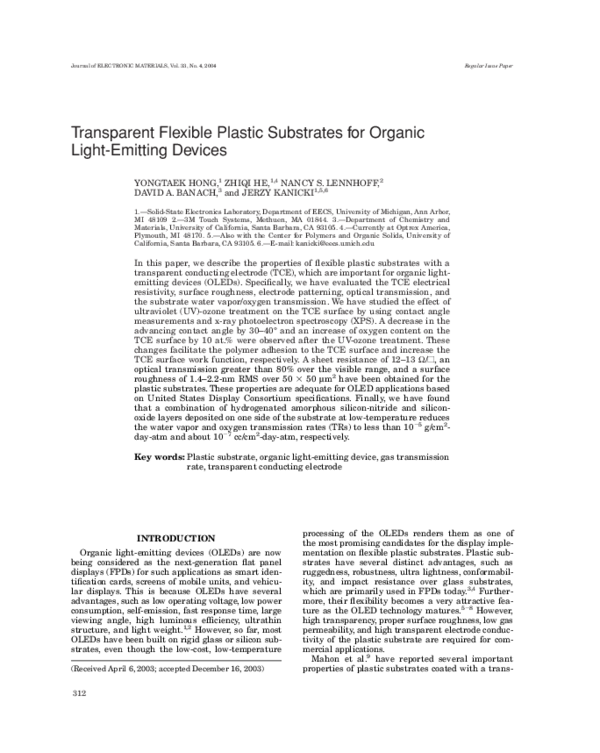 (PDF) Transparent flexible plastic substrates for organic light ...
