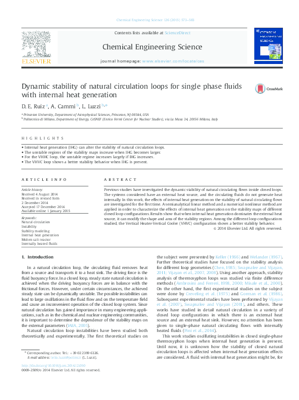 (PDF) Dynamic stability of natural circulation loops for single phase ...