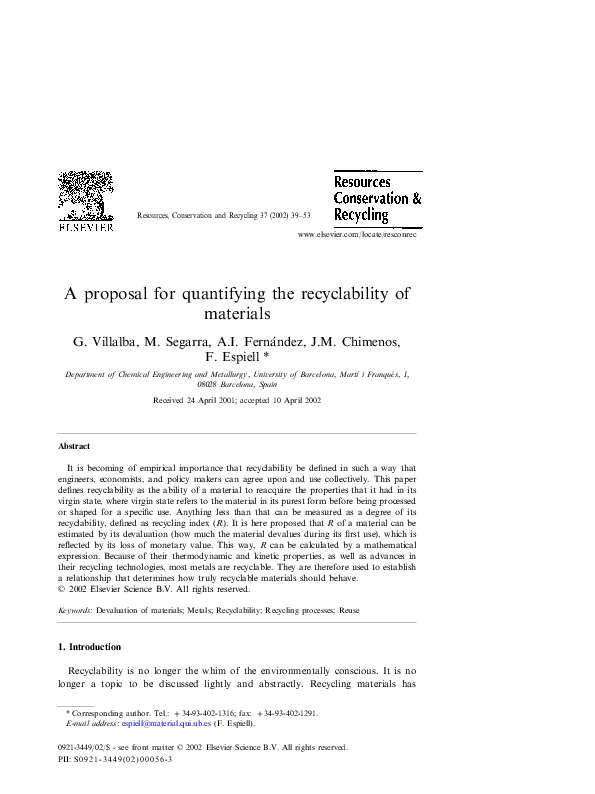 (PDF) Using the recyclability index of materials as a tool for design for disassembly
