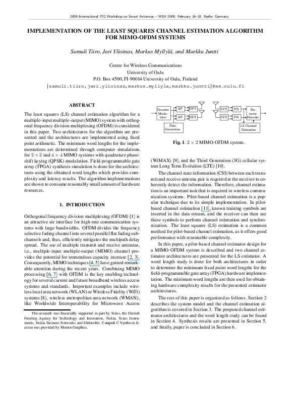 (PDF) Implementation of the least squares channel estimation algorithm for MIMO-OFDM systems
