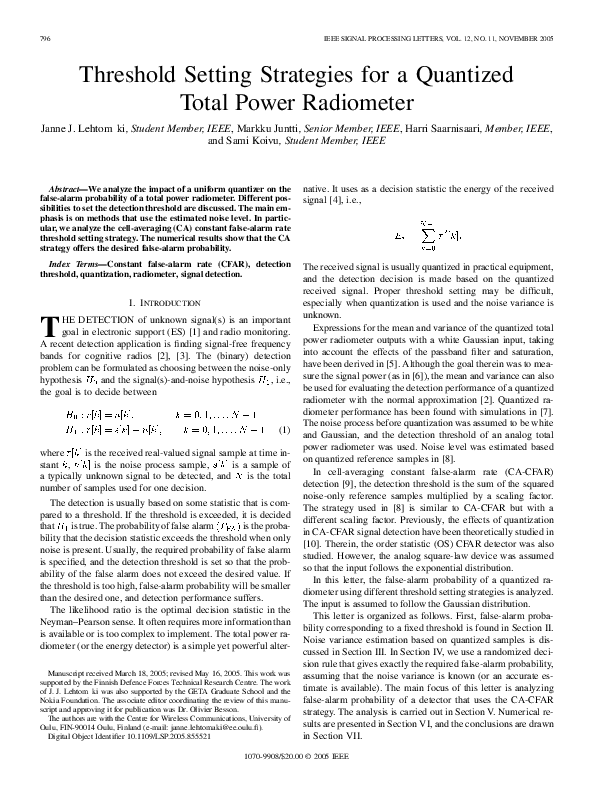 (PDF) Threshold setting strategies for a quantized total power radiometer
