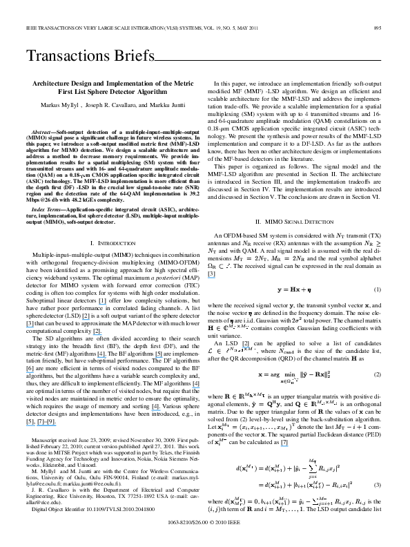 (PDF) Architecture Design and Implementation of the Metric First List Sphere Detector Algorithm