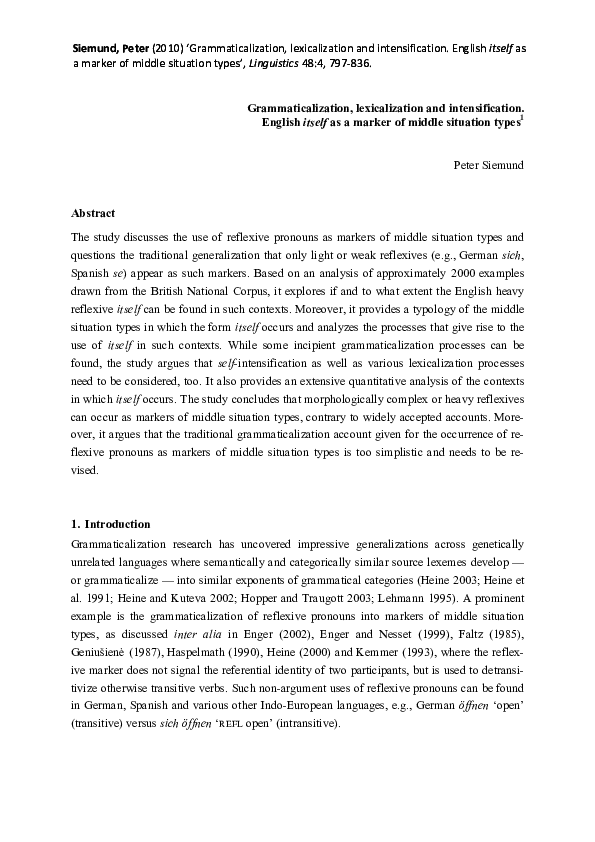 (PDF) Grammaticalization, lexicalization and intensification. English ...