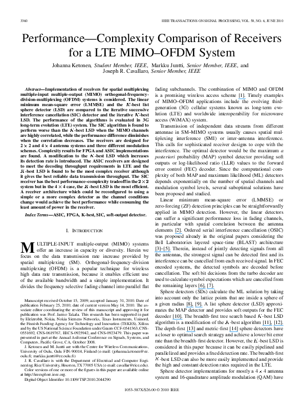 (PDF) Performance—Complexity Comparison of Receivers for a LTE MIMO ...
