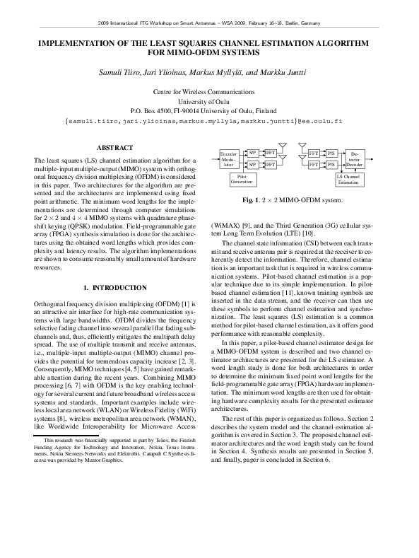 (PDF) Implementation of the least squares channel estimation algorithm for MIMO-OFDM systems