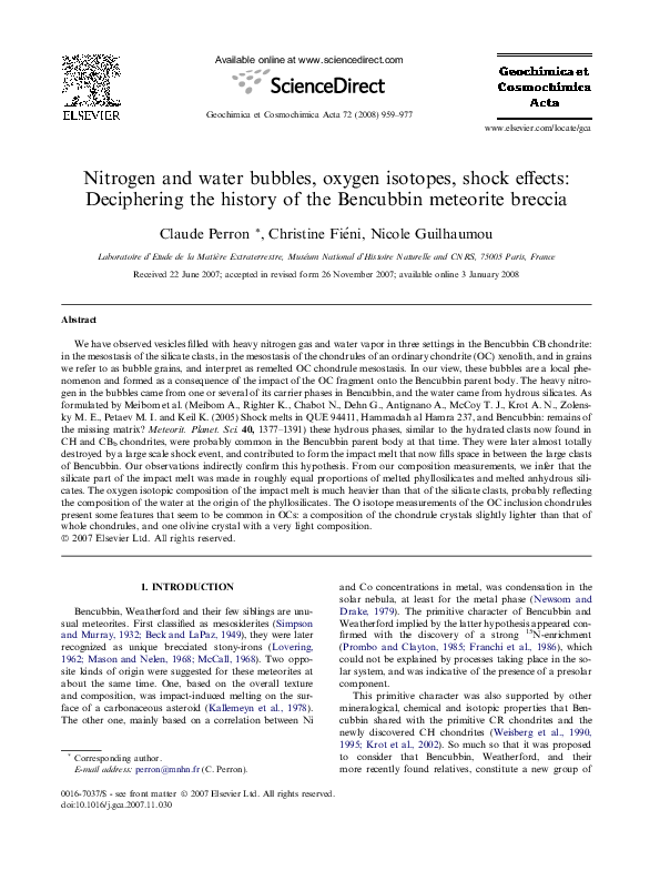 (PDF) Nitrogen and water bubbles, oxygen isotopes, shock effects ...